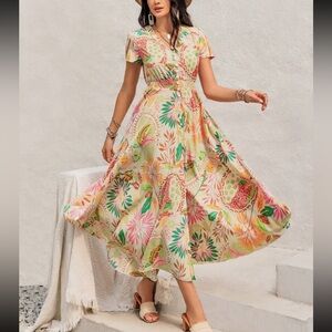 Dresses | Boho Floral Print Button Detail Maxi Dress | Poshmark